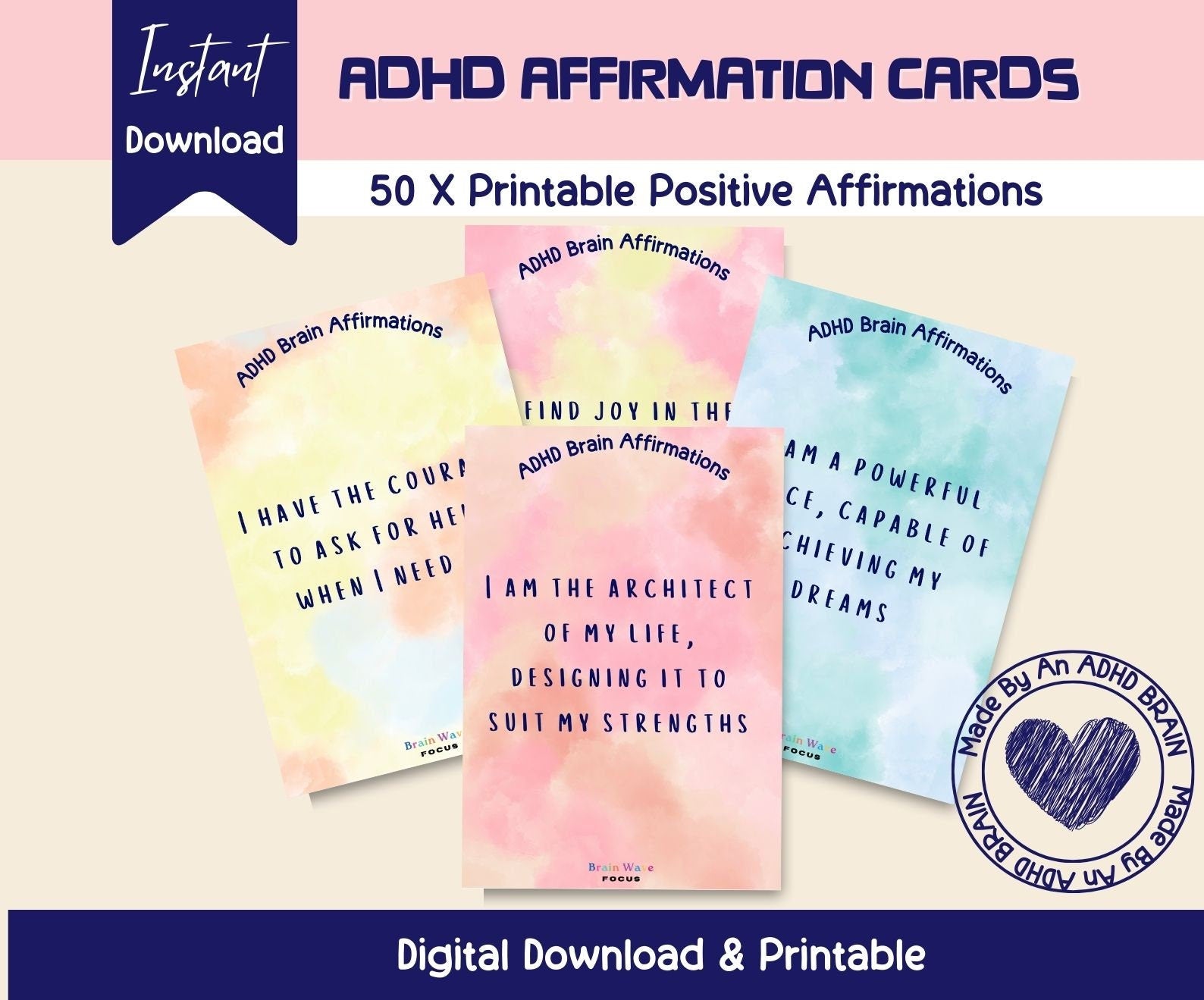 ADHD Brain Affirmation station cards - 50 Cards – Brain Wave Focus