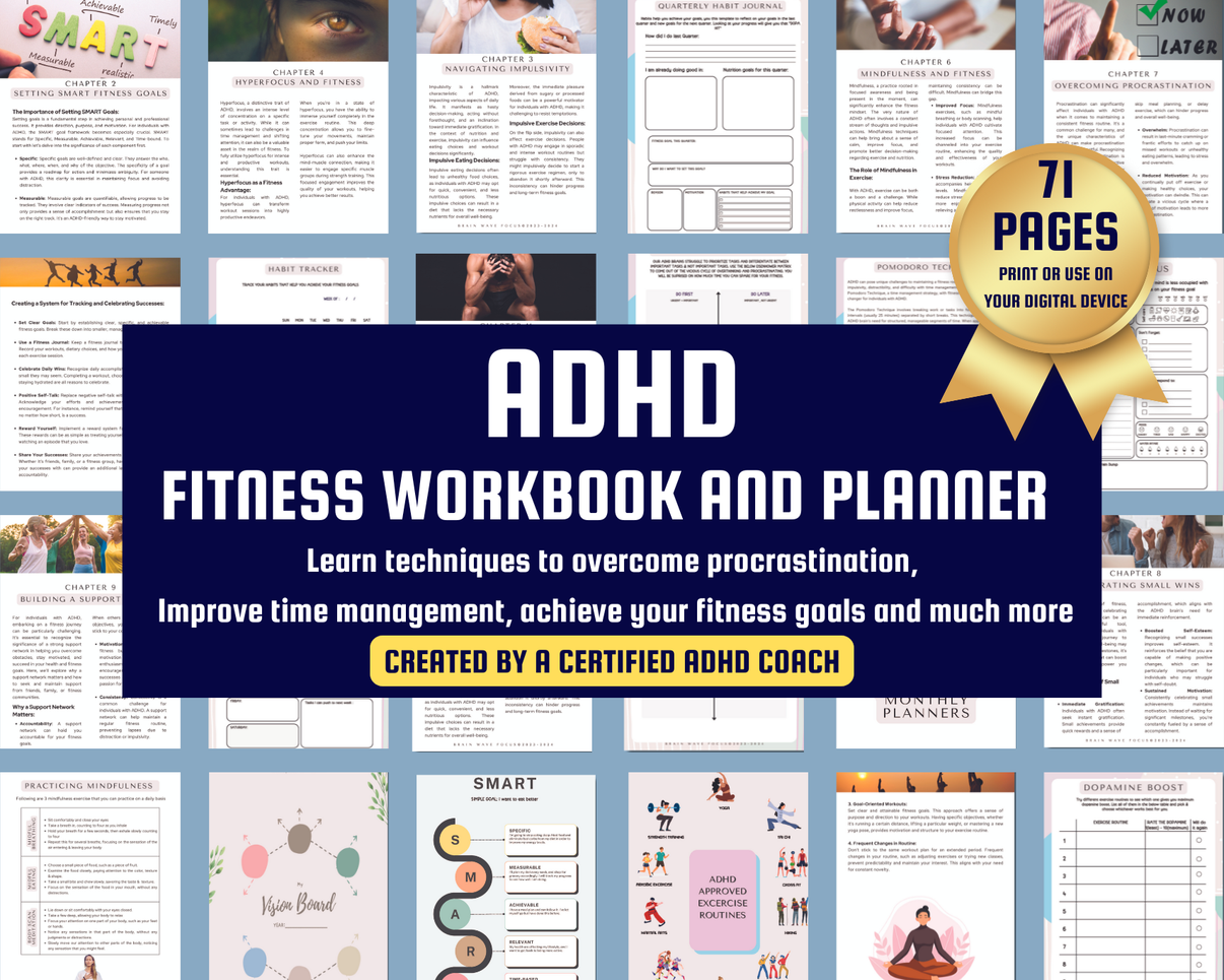 ADHD Digital Fitness Planner Workbook - 71 Pages – Brain Wave Focus